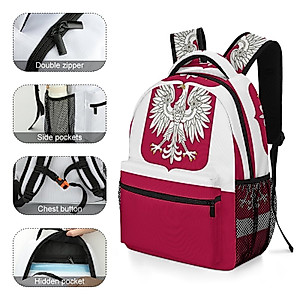 Polish Flag Eagle Travel Laptop Backpack Casual Daypack with Mesh Side Pockets for Book Shopping Work