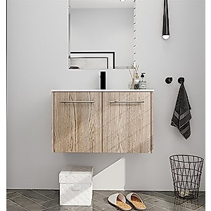 30 Inch Wall Mounted Bathroom Vanity Sink Combo, Modern Bathroom Vanity Set with Gel Sink Top, 2 Door Storage Cabinet with Handle, Hanging Bathroom Vanity w/Sink