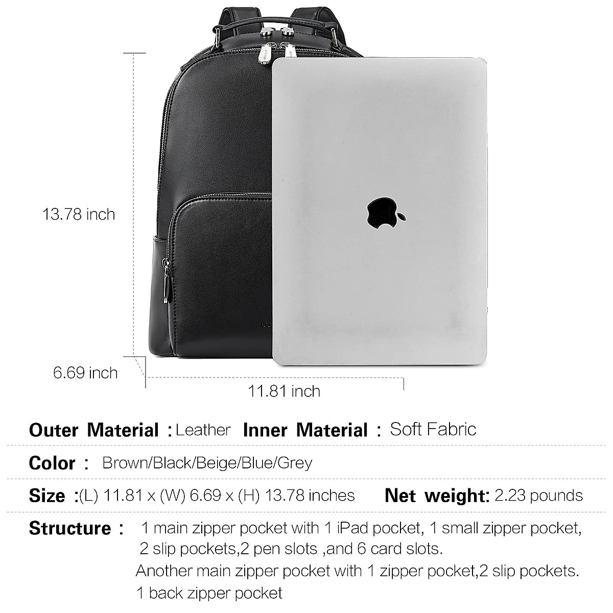 BOSTANTEN 20 inch Carry On Luggage Airline Approved ＆ Genuine Leather 15.6 inch Laptop Backpack Casual Backpack Travel Bag