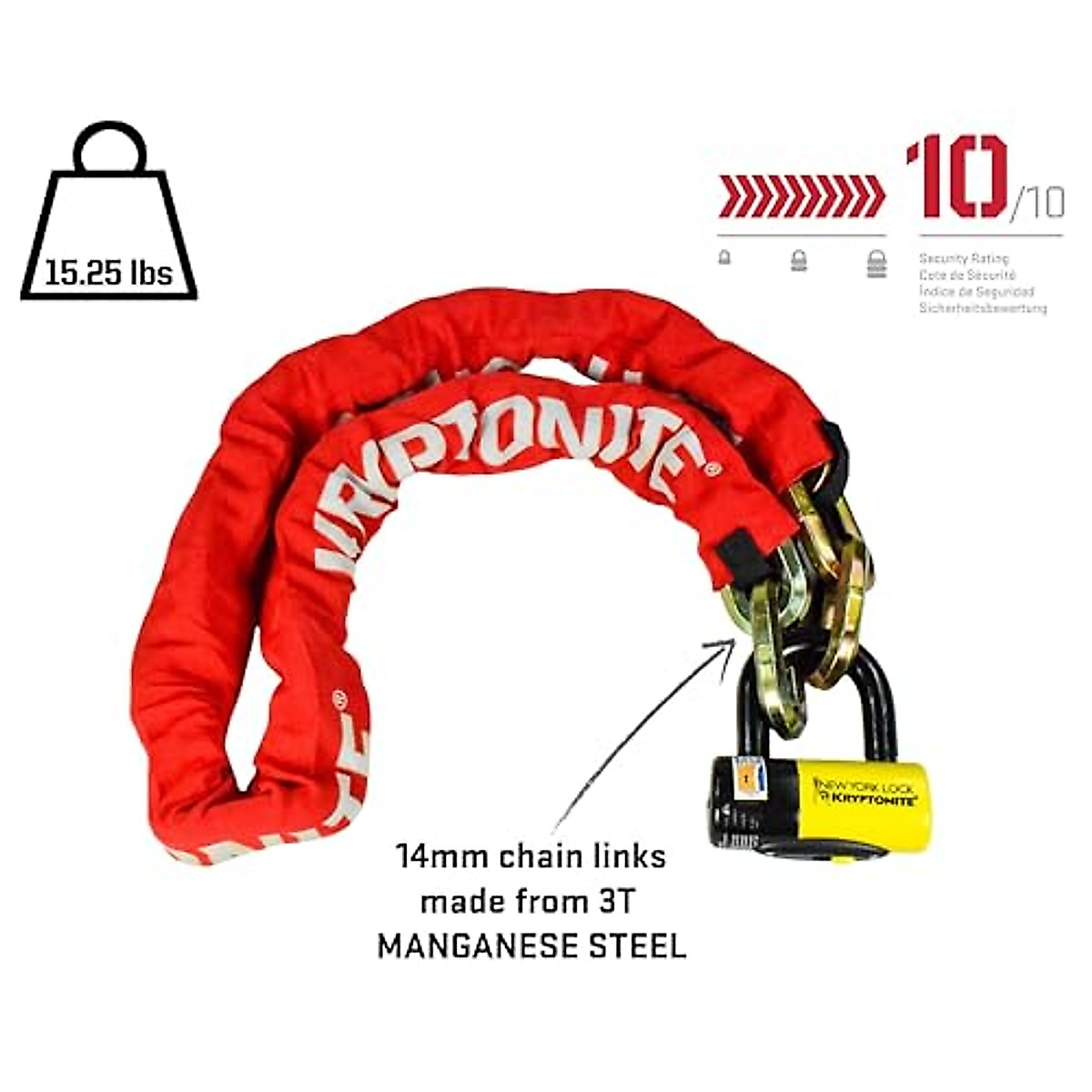 Kryptonite New York Fahgettaboudit Chain 1415 & New York Disc Lock (Weight 15.25 lbs)