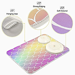 Sea Mermaid Scales Dish Drying Mat 24"x18" Absorbent Machine Washable Hanging Fast Dry Pad Dish Protective Mat for Kitchen Countertop Heat Resistant Dinner Table Mat