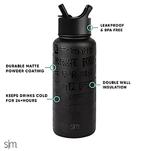 Simple Modern Fortnite Water Bottle with Straw Lid Insulated Stainless Steel Metal Thermos | Gifts for Youth Reusable Leak Proof Flask | Summit Collection | 32oz Fortnite Midnight