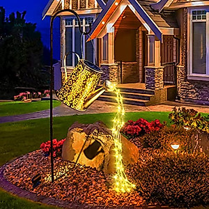 ASDFG Solar Watering Can Lights Waterproof Garden Decorations - Outdoor Large Fairy Lartern Hanging Retro Metal Kettle Light Star Art Decorative Lamp for Walkway Table Patio Lawn with Bracket