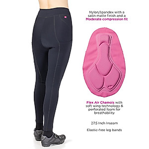 Terry Cycling Bike Pants For Women With Padding, Wayfarer Tight 27.5" High Waisted Padded Leggings For Women With Pockets - Onyx, Small