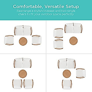 Best Choice Products 4-Piece Outdoor Rope Wicker Patio Conversation Set, Modern Contemporary Furniture for Backyard, Balcony, Porch w/Loveseat, Plush Cushions, Coffee Table, Steel Frame - White