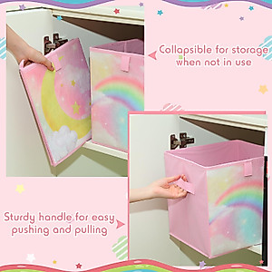 Geetery 8 Pack Cube Storage Bin 11 x 11 Inch Fabric Foldable Storage Organizer with Handles for Kids Toy Box Cube Baskets for Home, Kids Room, Closet, Nursery Room, Bedroom (Pink,Unicorn)