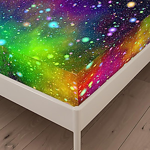 NiuOne Galaxy Fitted Sheet Set Rainbow Space Bedding Sheet Set for Girls Full 3PCS 1 Deep Pocket Sheet with 2 Pillowcases Wrinkle Free Microfiber(16,Full)