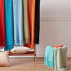 NexHome Throw Blanket for Bed Blue Decorative Knit Blanket with Tassel Fringe Soft Lightweight Zigzag Textured Boho Throws (50"x60" Royal Blue)