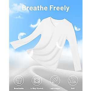 MAGCOMSEN Women's UPF 50+ Long Sleeve Tops Dry Fit UV Protection Shirts Sweat Wicking Athletic Tees for Summer White, M