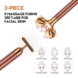 2-IN-1 Beauty Bar 24k Golden Pulse Facial Face Massager, Electric 3D Roller and T Shape Arm Eye Nose Head Massager Facial Roller Massager Kit Skin Care Tools