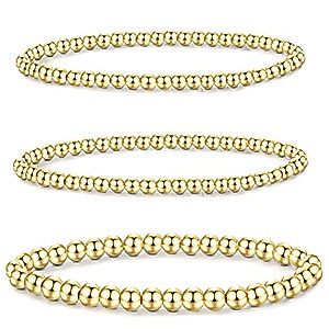 MOROTOLE 5 Pcs 14K Gold Plated Bead Ball Bracelet – Gold Beaded Bracelets for Women Stackable Stretch Elastic Bracelet Jewelry Gifts（4mm+6mm