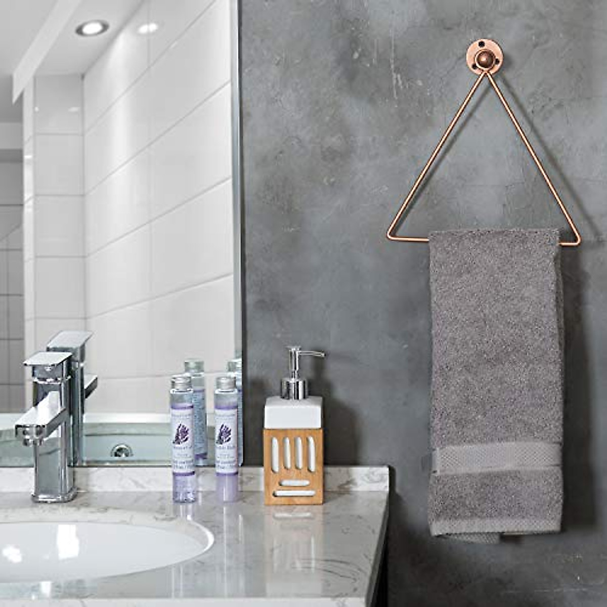 MyGift Modern Metal Triangle Towel Ring | Wall-Mounted Copper-Tone Bathroom & Kitchen Hand Towel Holder