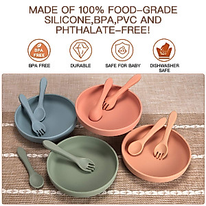 TOPGOMES Silicone Suction Plate, Comes with Soft Spoon Fork | Stay Put Baby Feeding Dishes for Kids and Infants | BPA Free, 100% Food-Grade Silicone, Non-Slip Design (Ether)