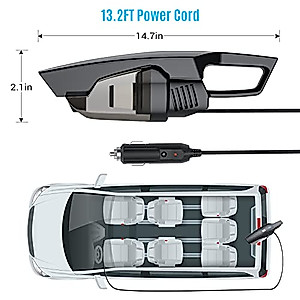 Fjhee Car Vacuum 13.2FT Corded, Portable Car Vacuum Cleaner Strong Suction DC 12V/9500Pa Handheld Vacuums w/4 Attachments for Car Interior Detailing Auto Accessories Cleaning Tool Kit w/Storage Bag