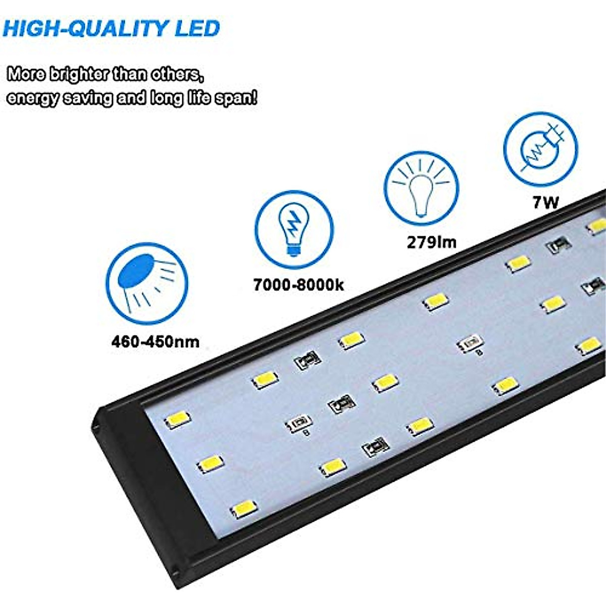 MingDak Fish Tank Clip on Light with Inline Timer, Clamp Aquarium Light with White & Blue LEDs, 3 Lighting Modes, Dimmable, 7W, 18 LEDs