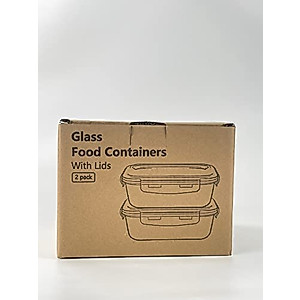 Luvan 60oz Large Glass Food Storage Containers with Lids,Glass Meal Prep Containers/Bento Boxes/Lunch Containers,BPA Free & Leak-Proof for Microwave,Oven,Freezer and Dishwasher Safe(2Pcs)