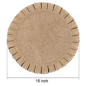 FunWheat Burlap Round Braided Placemats Set of 6 for Dining Tables 15 Inch Heat Resistant Jute Table Mats Farmhouse Woven Fabric Natural Place mats for Spring Easter Decorations(Ruffled Lace)