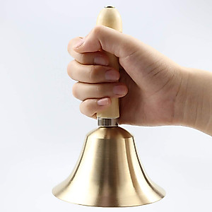 Sopcone Hand Bell Extra Loud Solid Brass Call Bell Handbells with Wooden Handle Multi-Purpose for School, Churchl, Hotel, Christmas and Wedding Service (11cm)
