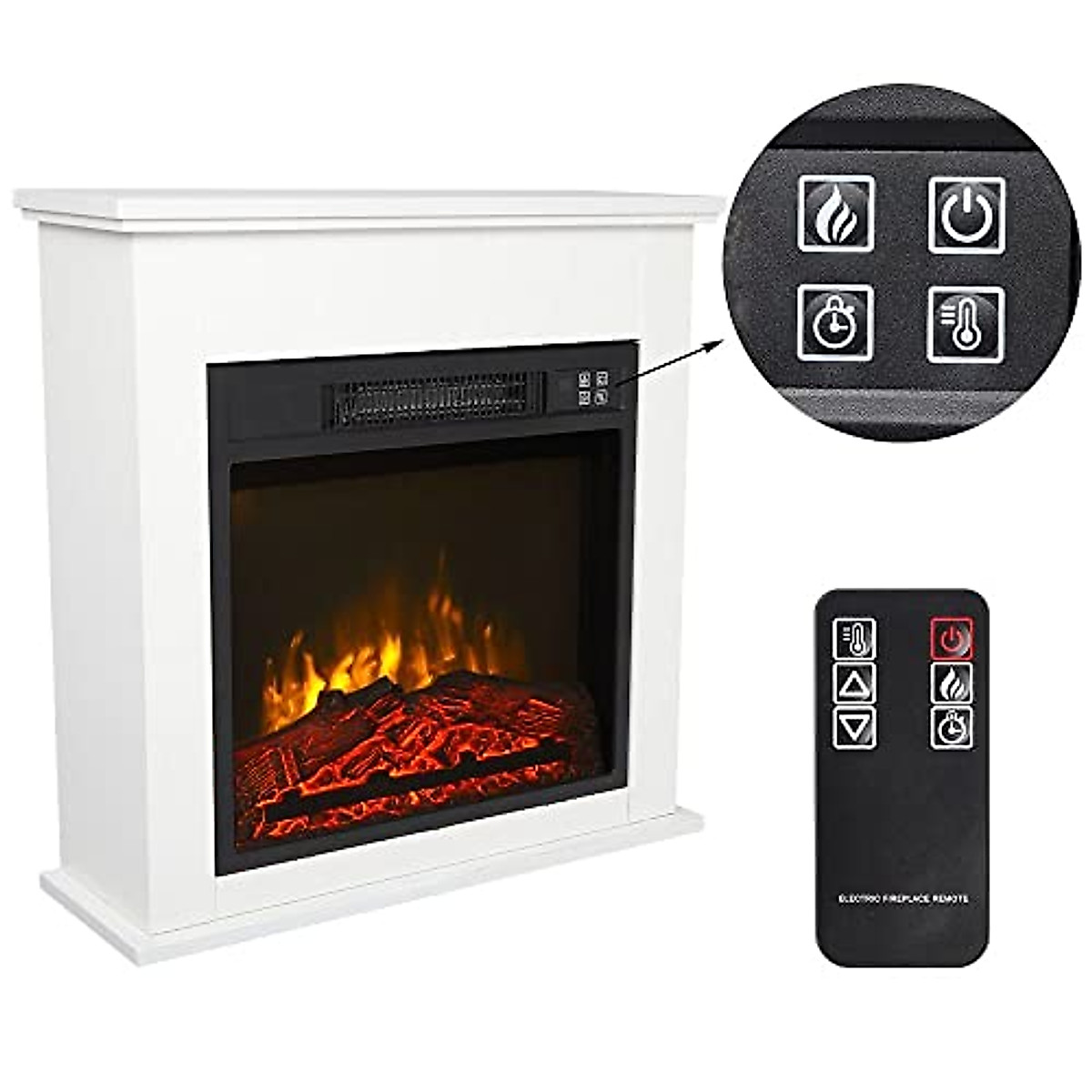 FRITHJILL Electric Fireplace, Freestanding Portable Wood Cabinet Fireplace Heater with Remote Control, 1400W