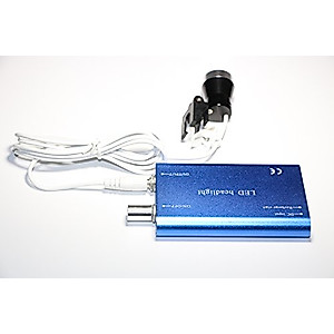 Dental Power Dental Binocular Loupes 3.5X 420mm + LED Head Light Lamp +Aluminum Box (Blue)