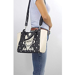 Lost Queen Gothic Bastet Sphynx Cat Occult Goth Satchel Handbag, Black, Cream, Small