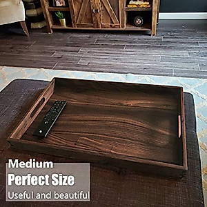 MAGIGO 20 x 12.5 Inches Medium Rectangle Black Walnut Wood Ottoman Tray with Handles, Serve Tea, Coffee or Breakfast in Bed, Classic Wooden Decorative Serving Tray
