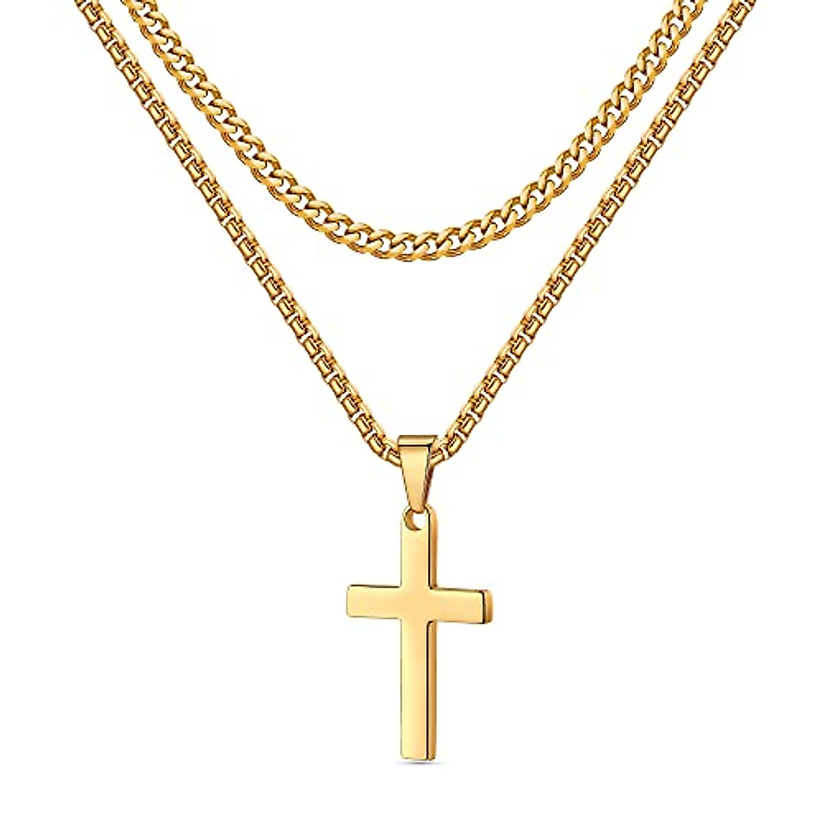 Ailetop Gold Cross Necklace for Men,Gold Cross Chain for Men Stainless Steel Cross Pendant Necklace for Men Boys Gold Chain Necklace for Men Jewelry Men Cross Necklaces Box Chain 20 Inches