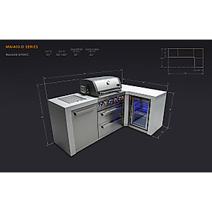 Mont Alpi MAi400-D90FC 32-Inch 4-Burner 78000 BTU 90 Degree Corner Stainless Steel Gas Outdoor Kitchen Barbecue Island Grill + Infrared Side Burner + Wine Cooler Beverage Center Compact Refrigerator
