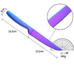 BISDARUN Steak Knife Set, 5 Piece Serrated Heavy Duty Stainless Steel Table Knife, One Piece Handle, Cuts Steak and Chicken, Bread (Rainbow Color)