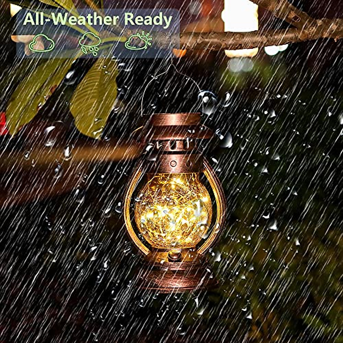 2 Pack Vintage Lantern,Halloween Outdoor Lanterns 2 Modes Option Solar Powered & Battery Operated Cracked Glass Ball Design Waterproof for Table, Garden, Patio,Weddings, Holidays(Warm White)