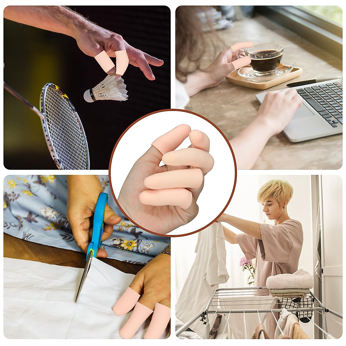 20Pcs Gel Finger Cots Thumb Protector, Silicone Finger Sleeves Cover Protection for Finger Tips, Finger Gloves Caps Finger Protectors for Wounds Hand Eczema, Finger Arthritis, Finger Cracking (Nude)