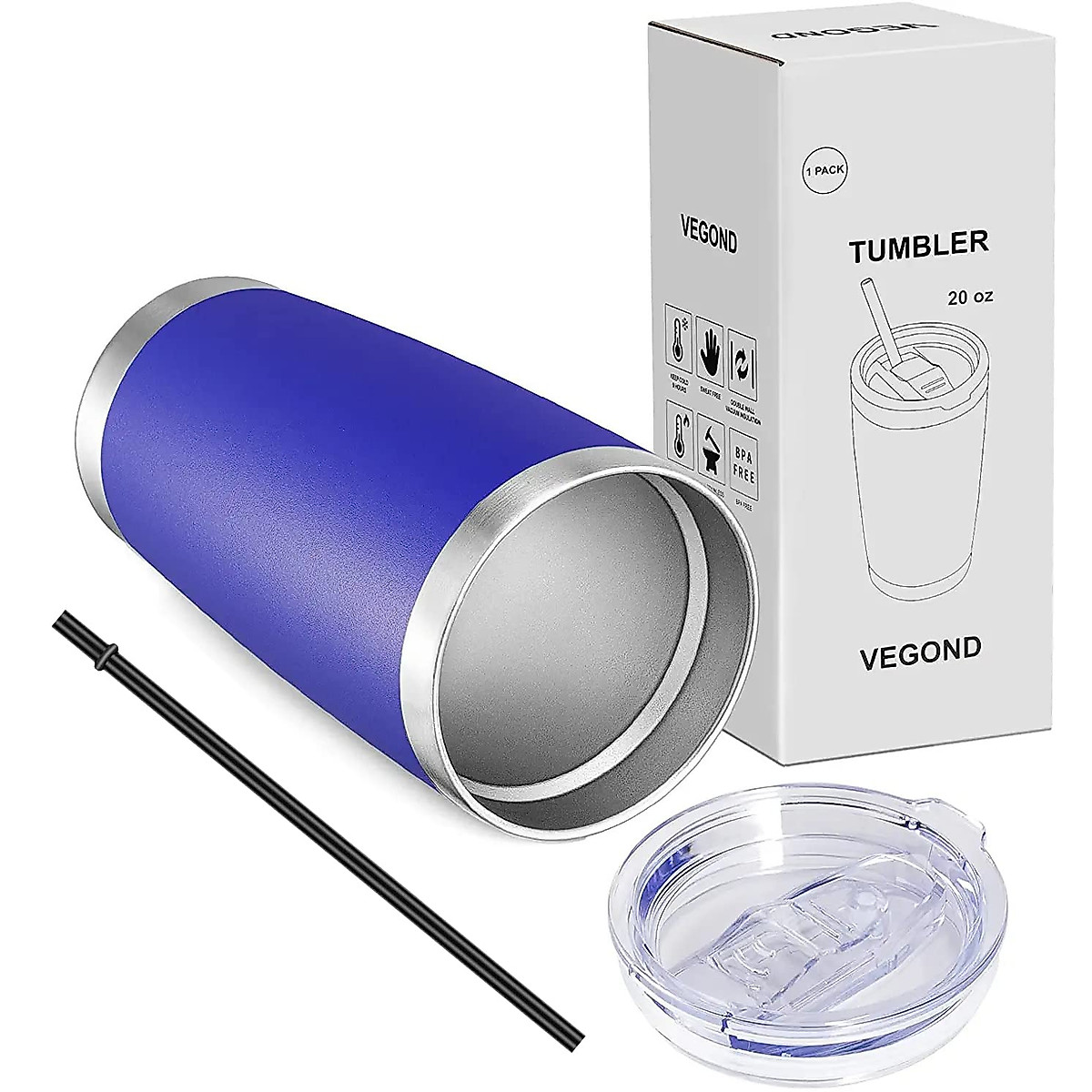 VEGOND 20oz Tumbler with Lid and Straw Stainless Steel Tumbler Cup Vacuum Insulated Double Wall Travel Coffee Mug Powder Coated Coffee Cup (Bluish Violet 1 Pack)