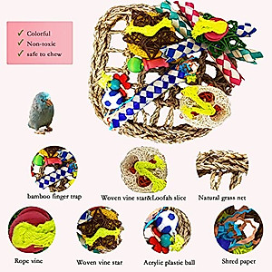 Parrot Toys Bird Foraging Toys, Seagrass Woven Climbing Hammock Net with Colorful Chewing Toys, for Lovebird Parakeets Cockatiel Conure Budgie,Cockatoo