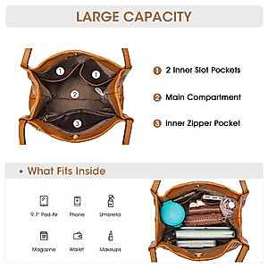 Kattee Women Soft Genuine Leather Totes Shoulder Bag Purses and Handbags with Top Magnetic Snap Closure (Brown)