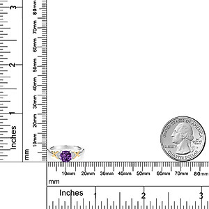 Gem Stone King 925 Sterling Silver and 10K Yellow Gold Purple Amethyst and White Lab Grown Diamond Engagement Ring For Women (1.00 Cttw, Cushion 6MM, Available In Size 5, 6, 7, 8, 9)