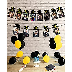 2 PCS 2022 Graduation Photo Banner Black Glittery Congrats Grad We are So Proud of You Garland Graduation Party Decorations Supplies