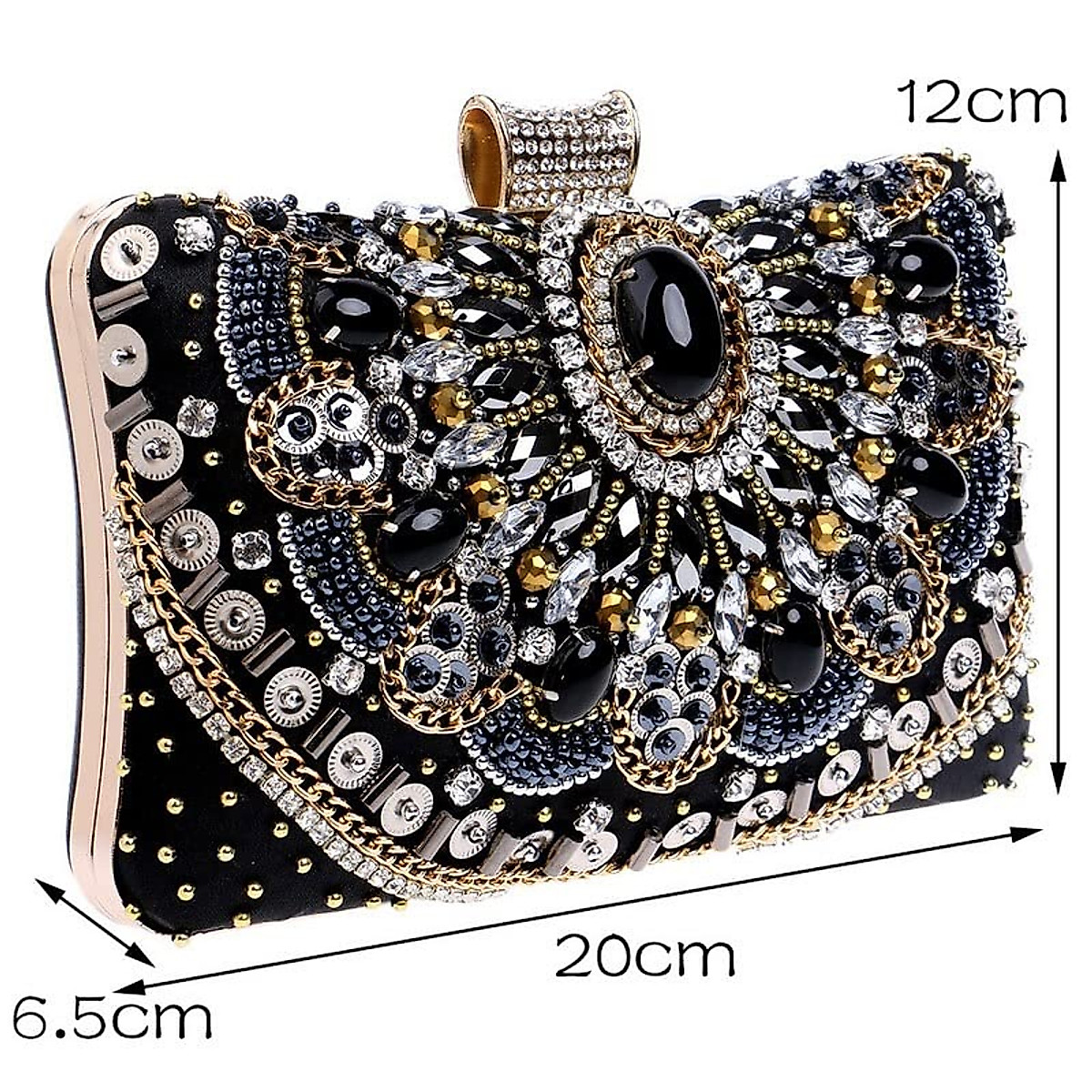 MJWDP Small Beaded Clutch Purse Elegant Black Evening Bags Wedding Party Clutch Handbag Metal Chain Shoulder Bags