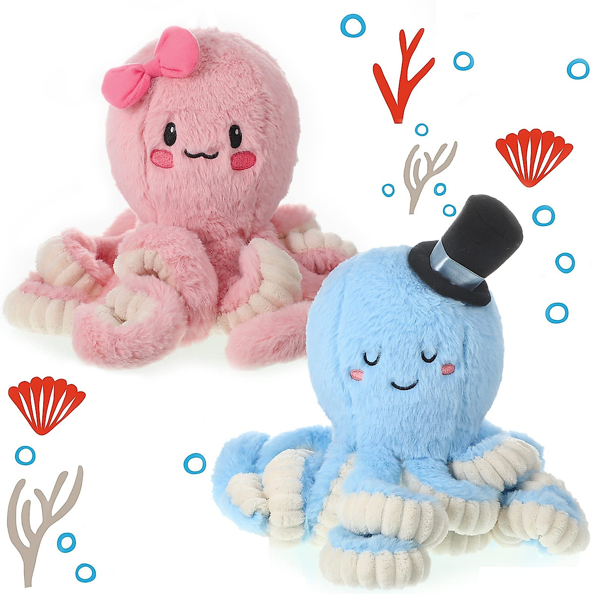 2 Pcs Octopus Stuffed Animals 16 Inches Cute Summer Plush Doll Play Toy Octopus Animal Soft Toy Marine Doll for Gender Reveal Party Teens Adults Birthday Holiday Presents