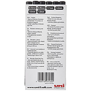Uni Pin Fineliner Drawing Pen - Sketching Set - Black Ink - 0.03 to 0.8mm - Set of 6