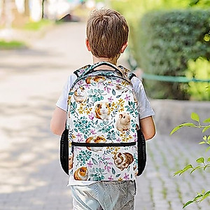 KNOWPHST Guinea Pig Girls Backpack for School, 16 Inch White Backpacks for Kids, Cute Lightweight Bookbag for Travel