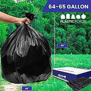 Plasticplace Black Trash Bags (50 Count): Heavy-Duty 64-65 Gallon Garbage Bags, Trash Can Liners, 1.5 Mil for Toter, Perfect Garbage Bag, 50” x 60”, Durable Can Liners