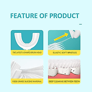 AIXIU Automatic Electric Toothbrush Kids with U Shaped Brushes, 360° Ultrasonic Toothbrush with 2 Different Size Brush Head, IPX7 Waterproof, Three Clearing Modes, for Toddlers Children Age 2-14