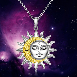 Jewlikee Sun Necklace Gold and Silver Moon Necklaces for Women Sun Moon Pendant Sunshine Sterling Silver for Couples Gift