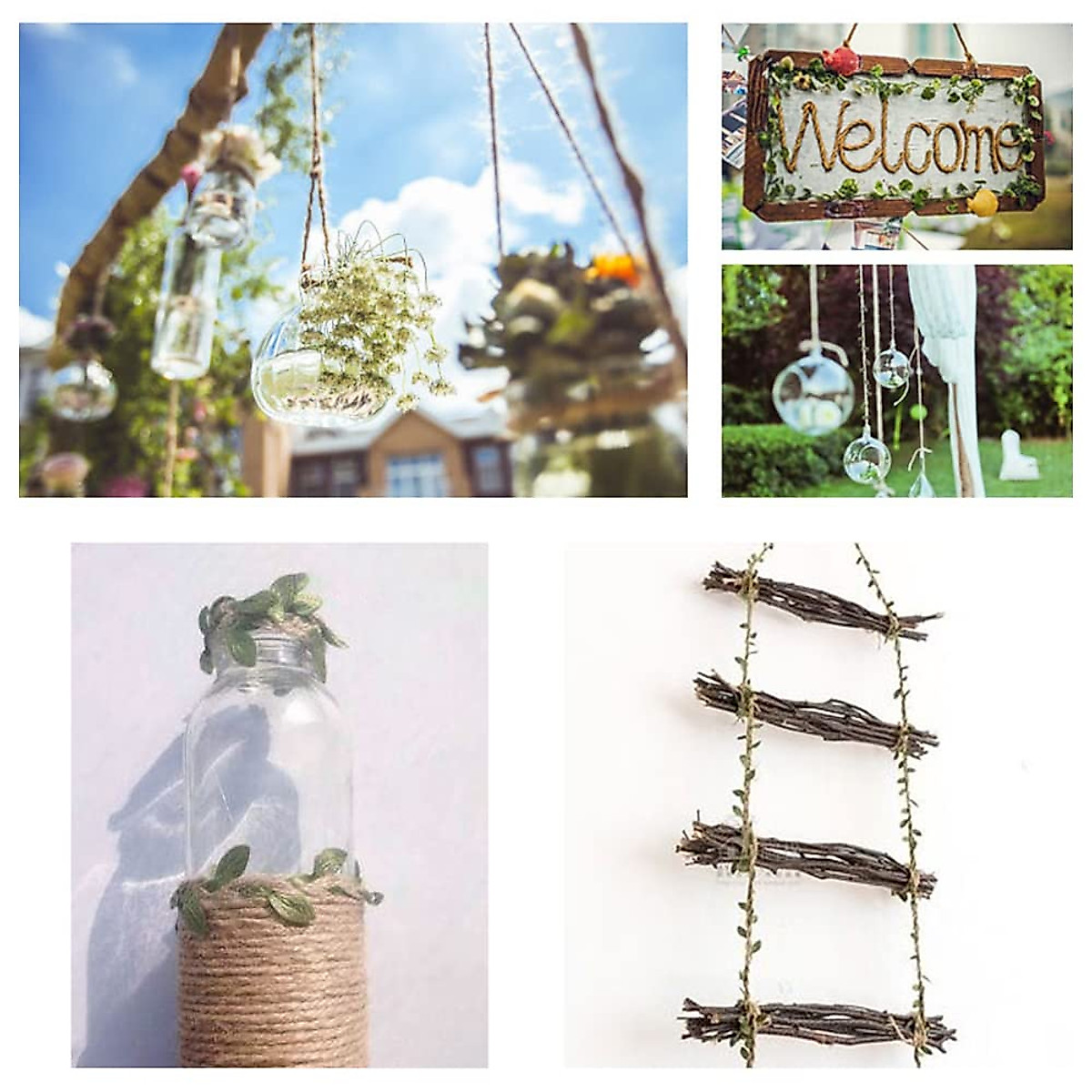 UCLEVER Artificial Vine Natural Hemp Rope Burlap Leaf Ribbon for Jungle Safari Birthday Party Decorations (33FT)