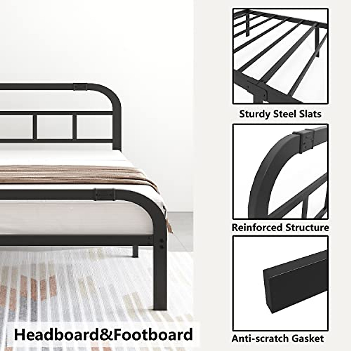 Artimorany Twin XL Bed Frame with Headboard and Footboard, 14 Inch Heavy Duty, XL Twin Bed Frame Mattress Foundation, Noise Free, No Box Spring Needed, Easy Assembly, Black