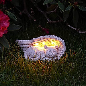 LEWIS&WAYNE Cat Pet Memorial Stones Gifts Ornament, Pet Loss Sympathy Remembrance Gifts with Solar Light Grave Markers Cat Statue Garden Decor Outdoor