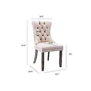 Kiztir Velvet Upholstered Dining Chairs Set of 4, Wingback Dining Room Chairs with Ring Pull Trim and Button Back, Luxury Tufted Dining Chair for Living Room, Bedroom, Kitchen (Beige)