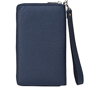 ESTALON Women's Leather Wallet-RFID Blocking Zip Around Wristlet With Mobile Holder