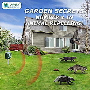 GARDEN SECRETS 3-in-1 Professional ULTRASONIC ANIMAL REPELLENT, Deer Raccoon Rabbit Skunk Possum Bear etc. deterrent, Keep the pests away from your property within 2-4 weeks, whole year full warranty!