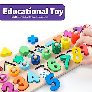 BEKILOLE Wooden Montessori Toys for Kids Toddler Number Puzzles Sorter Counting Shape Stacker Stacking Game Preschool Toys for Boy Girl Learning Education Math Blocks 3+ Year Old Girl Gifts